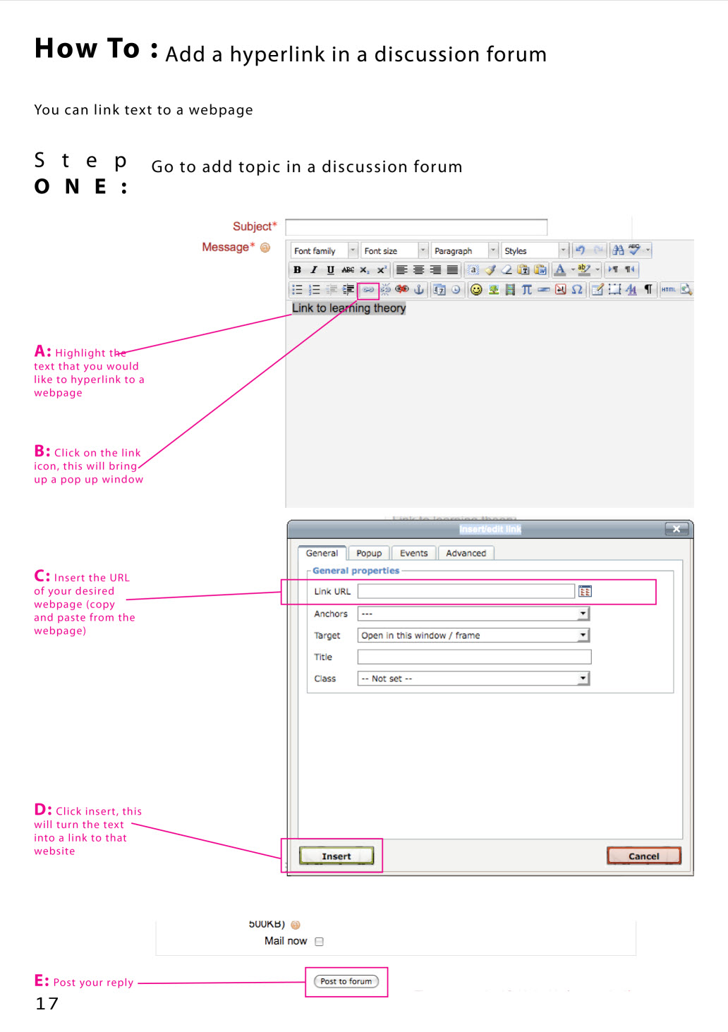 Moodle HOW TO Tutorials How To Add A Hyperlink In A Discussion Forum